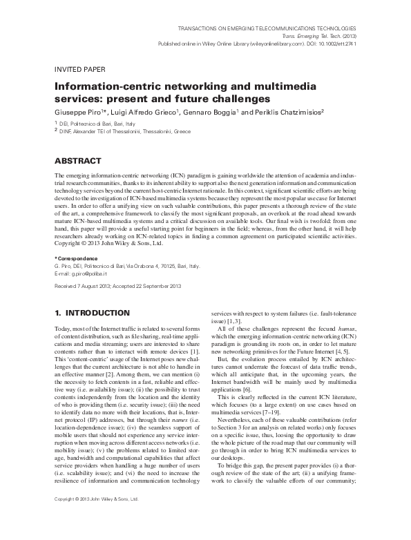 (PDF) Information-centric networking and multimedia services: present and future challenges