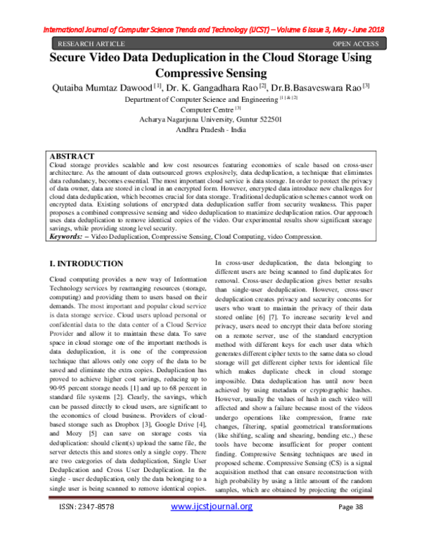 (PDF) Secure Video Data Deduplication in the Cloud Storage Using Compressive Sensing