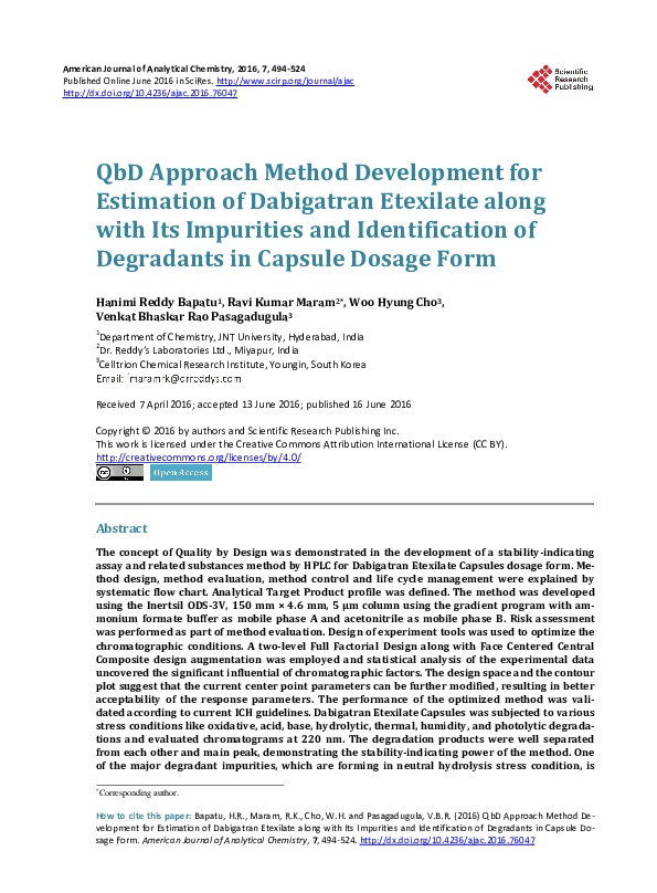 (PDF) QbD Approach Method Development for Estimation of Dabigatran Etexilate along with Its ...
