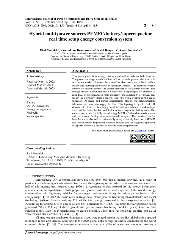 (PDF) Hybrid multi power sources PEMFC/battery/supercapacitor real time setup energy conversion ...