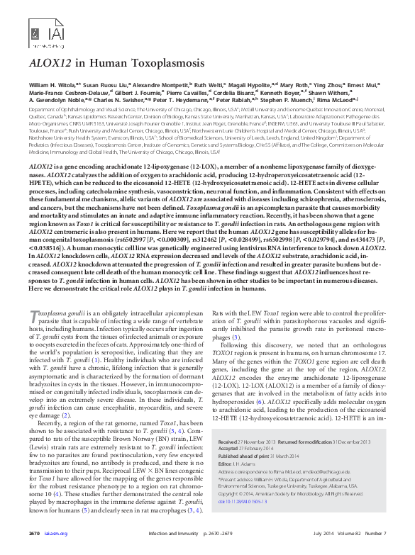 (PDF) ALOX12 in Human Toxoplasmosis