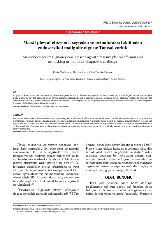 (PDF) An endocervical malignancy case presenting with massive pleural ...