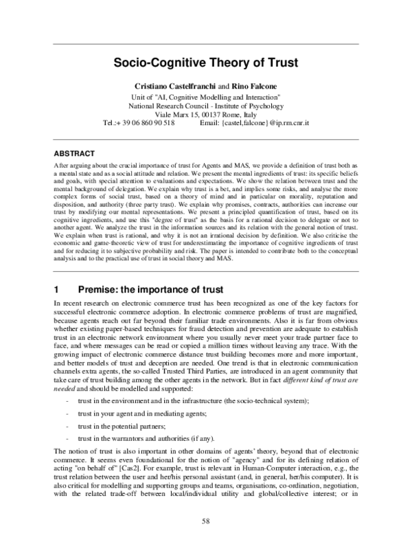 (PDF) Socio-cognitive theory of trust