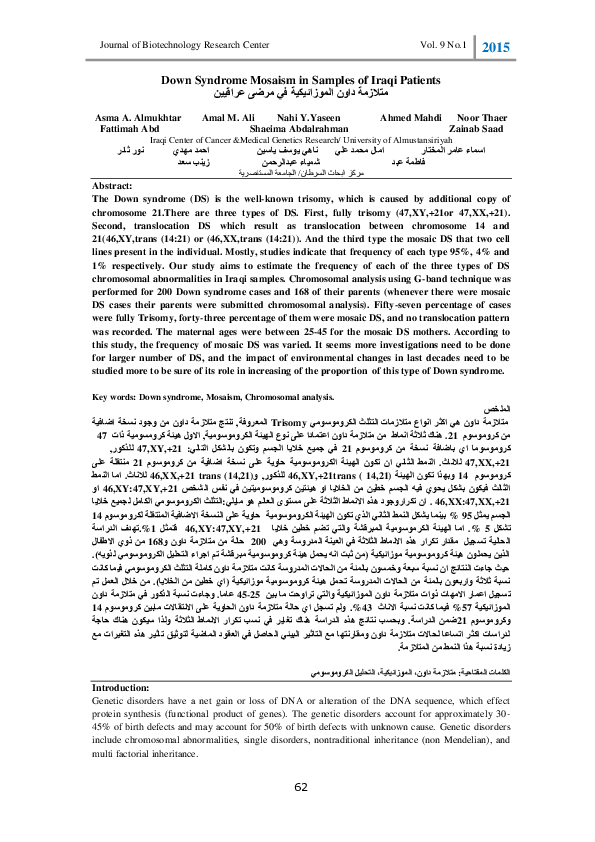 (PDF) Down Syndrome Mosaism in Samples of Iraqi Patients