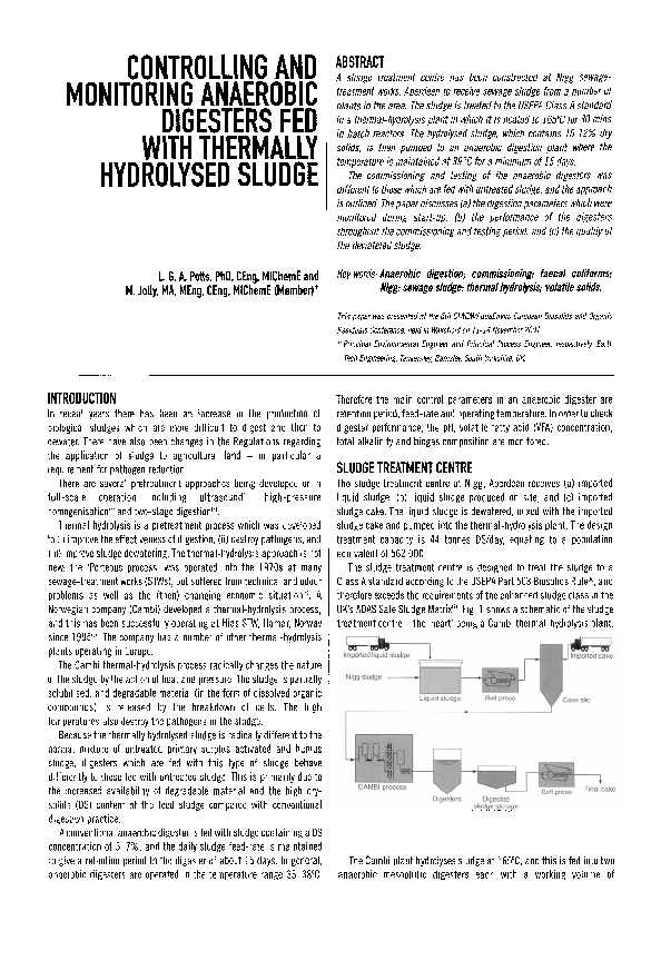 (PDF) Controlling and Monitoring Anaerobic Digesters Fed with Thermally ...