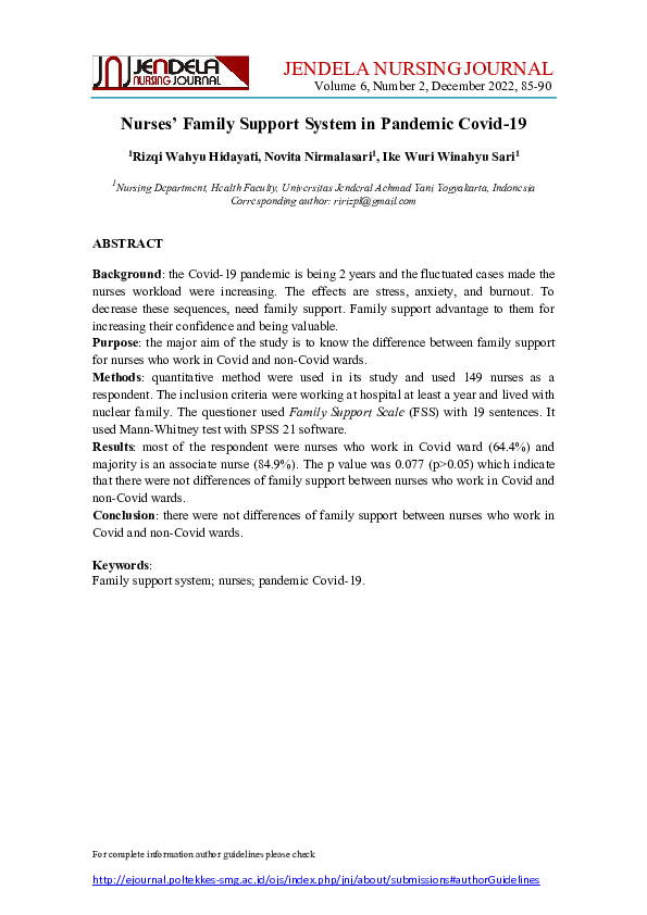(PDF) Nurses’ Family Support System in Pandemic Covid-19 | Novita ...