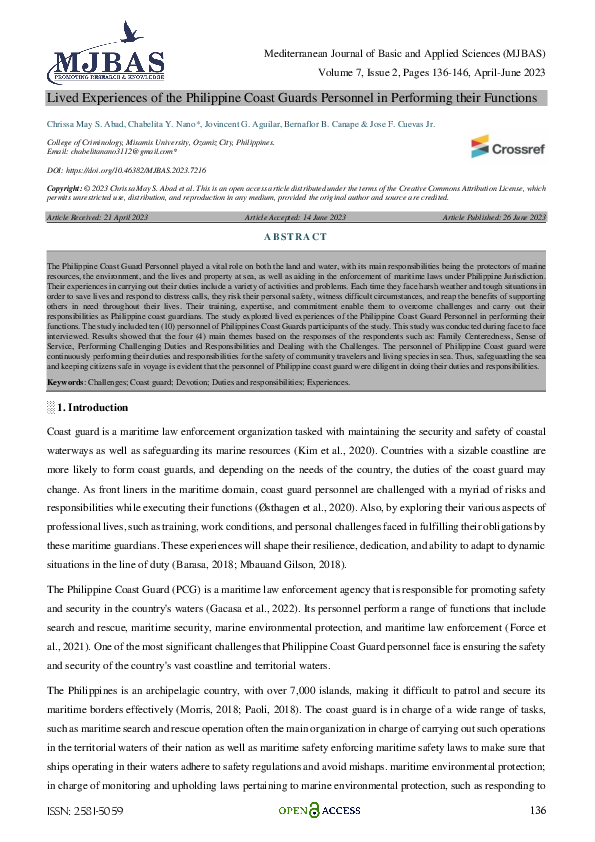 (PDF) Lived Experiences of the Philippine Coast Guards Personnel in ...