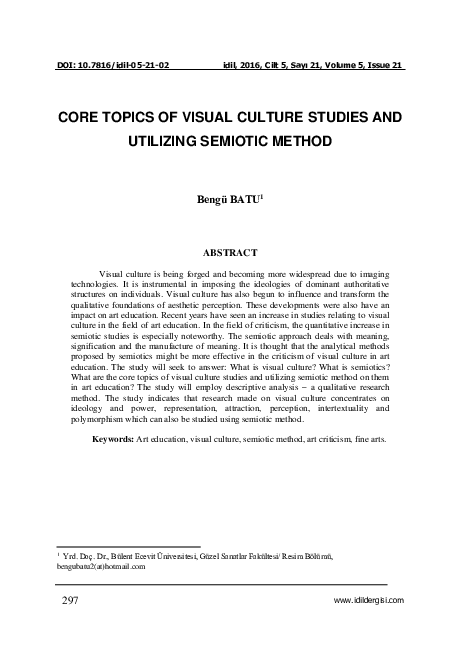 (PDF) Core Topics of Visual Culture Studies and Utilizing Semiotic Method