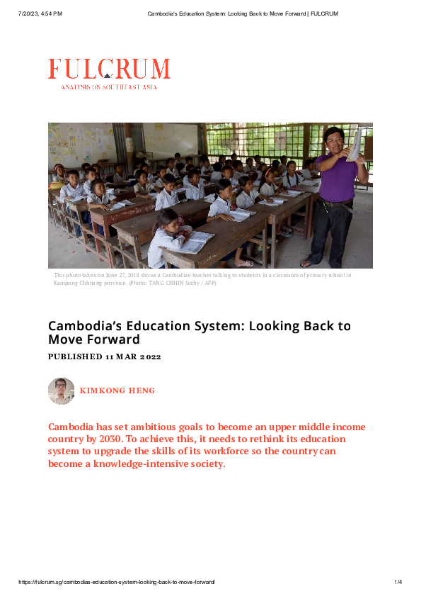 (PDF) Cambodia’s Education System: Looking Back to Move Forward