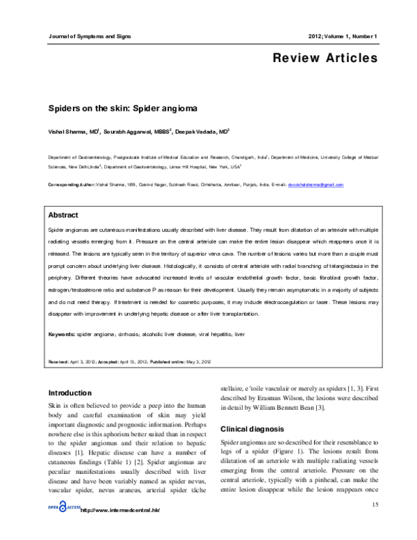(PDF) Spiders on the skin: Spider angioma