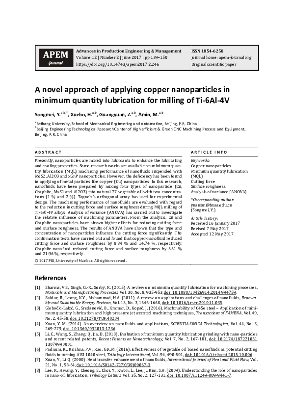 (PDF) A Review on Minimum Quantity Lubrication for Machining Processes