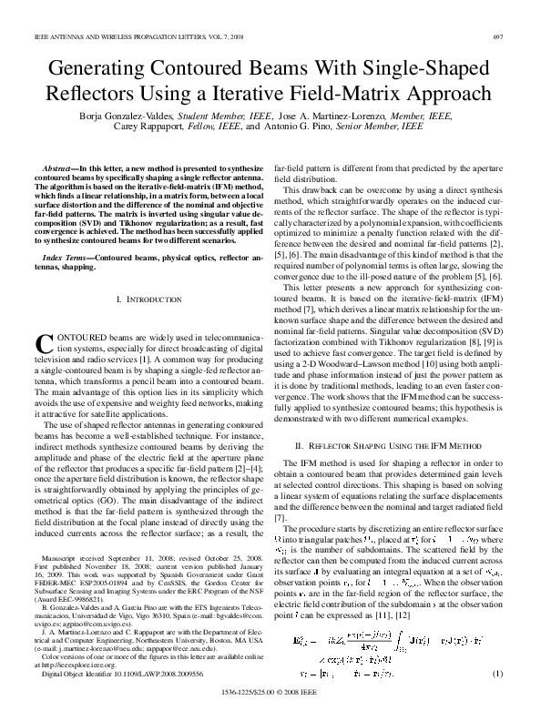 (PDF) Generating Contoured Beams With Single-Shaped Reflectors Using a Iterative Field-Matrix ...