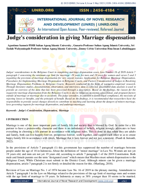 (PDF) Judge's consideration in giving Marriage dispensation