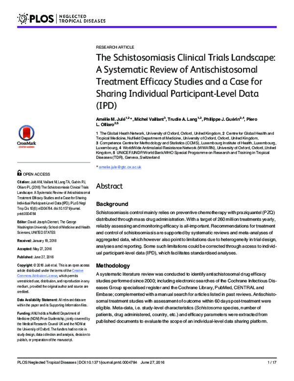 (PDF) The Schistosomiasis Clinical Trials Landscape: A Systematic ...