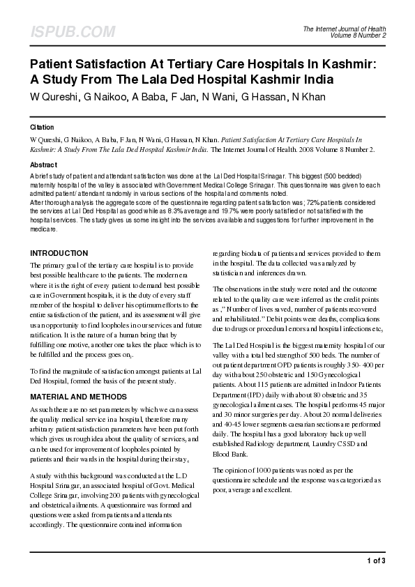 (PDF) Patient Satisfaction At Tertiary Care Hospitals In Kashmir: A ...