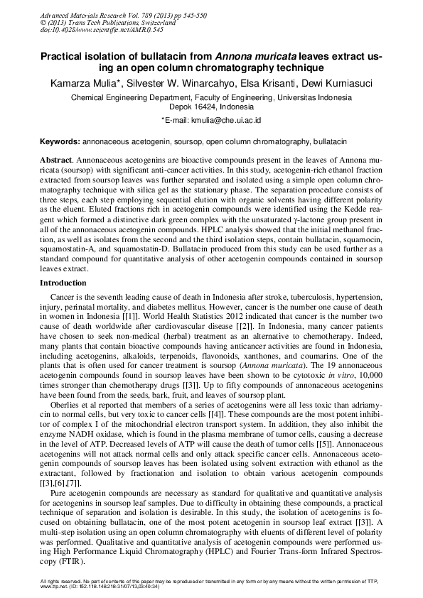 (PDF) Practical Isolation of Bullatacin from Annona muricata Leaves ...