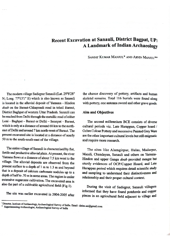 (PDF) Recent Excavation at Sanauli, District Bagpat, UP: A Landmark of ...