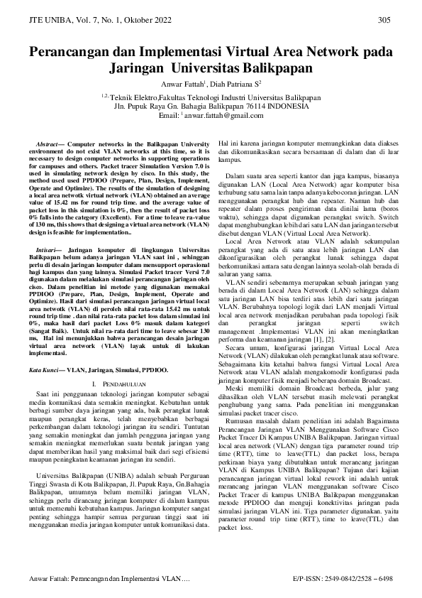 (PDF) Perancangan dan Implementasi Virtual Area Network pada Jaringan Universitas Balikpapan