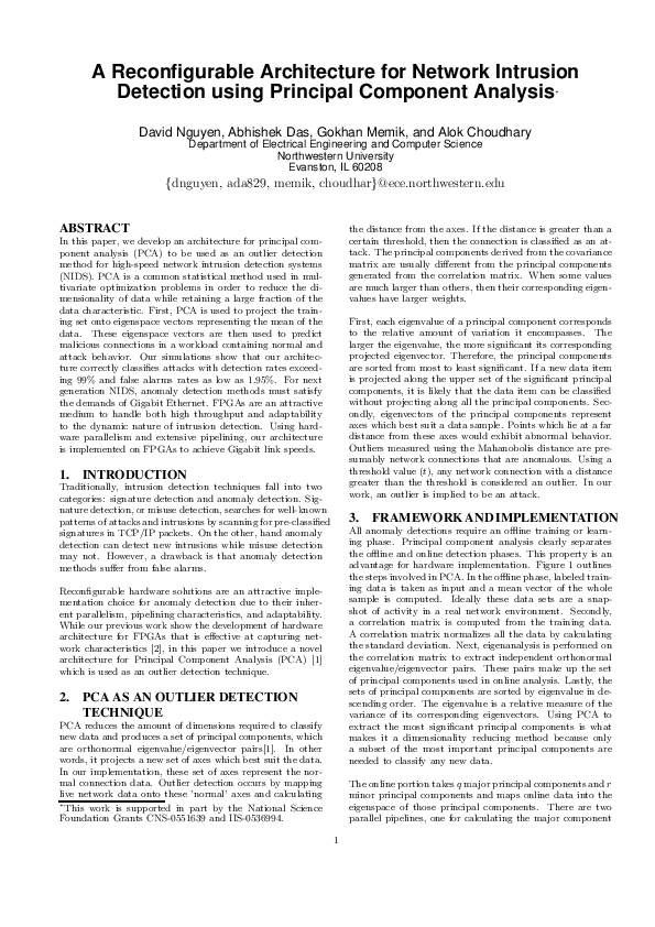 (PDF) A reconfigurable architecture for network intrusion detection using principal component ...