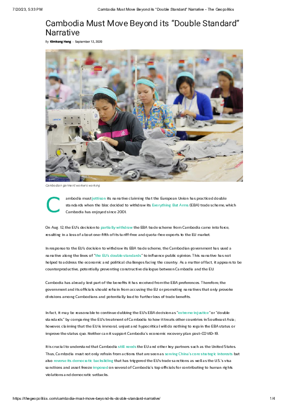 (PDF) Cambodia Must Move Beyond its Double Standard Narrative The Geopolitics