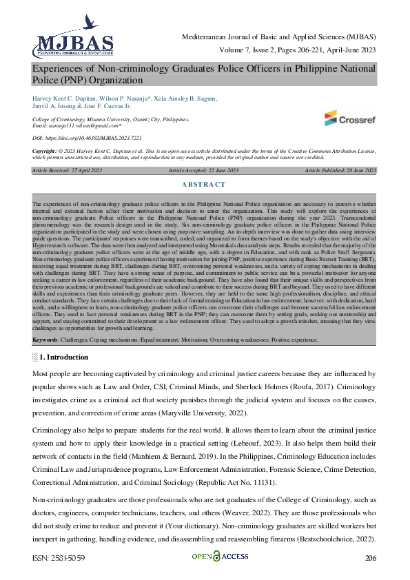 (PDF) Experiences of Non-criminology Graduates Police Officers in ...