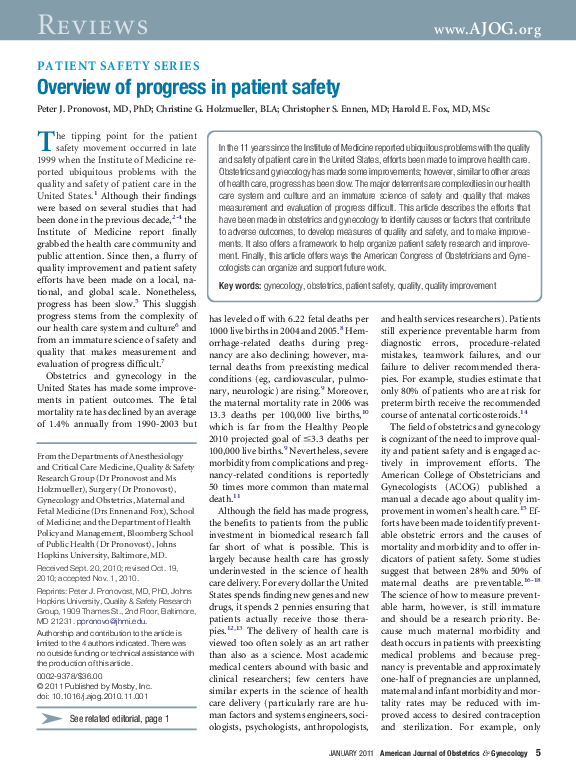 (PDF) Overview of progress in patient safety