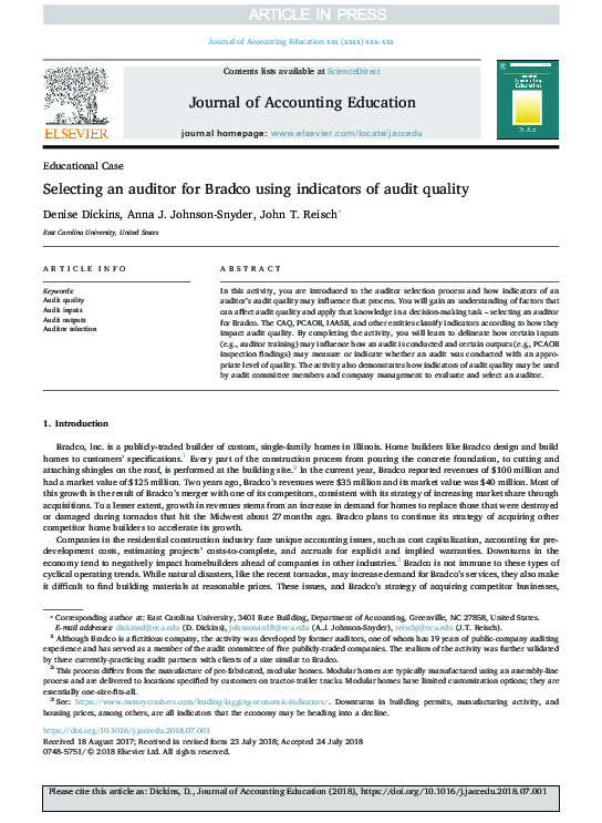 (PDF) Selecting an auditor for Bradco using indicators of audit quality