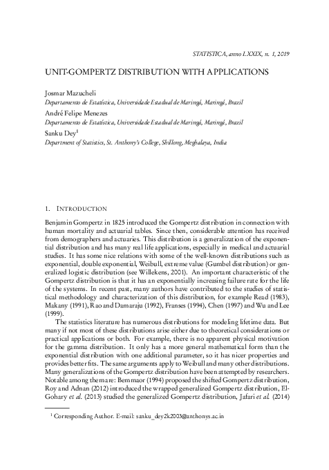 (PDF) Unit-Gompertz Distribution with Applications