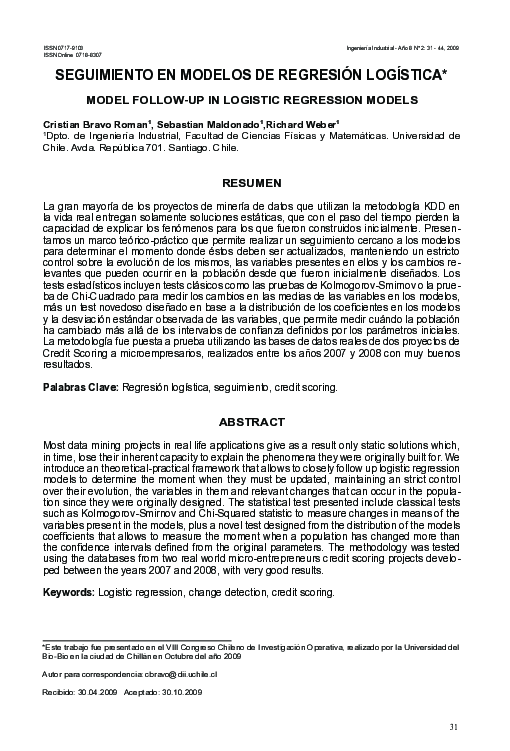 (PDF) Seguimiento en Modelos De Regresión Logística