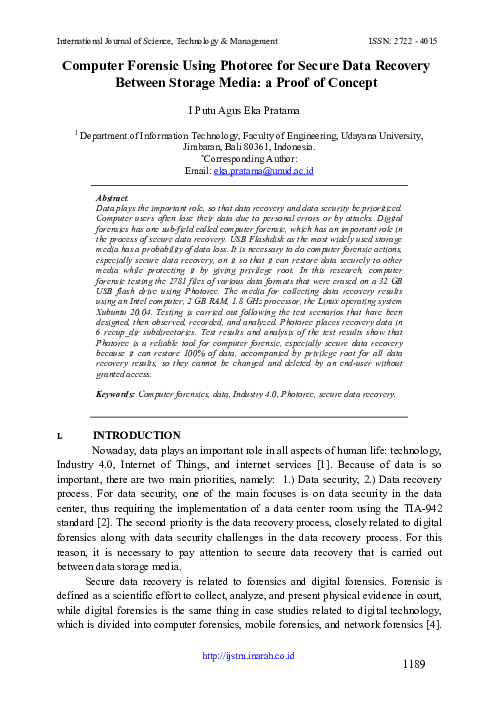 (PDF) Computer Forensic Using Photorec for Secure Data Recovery Between Storage Media: a Proof ...