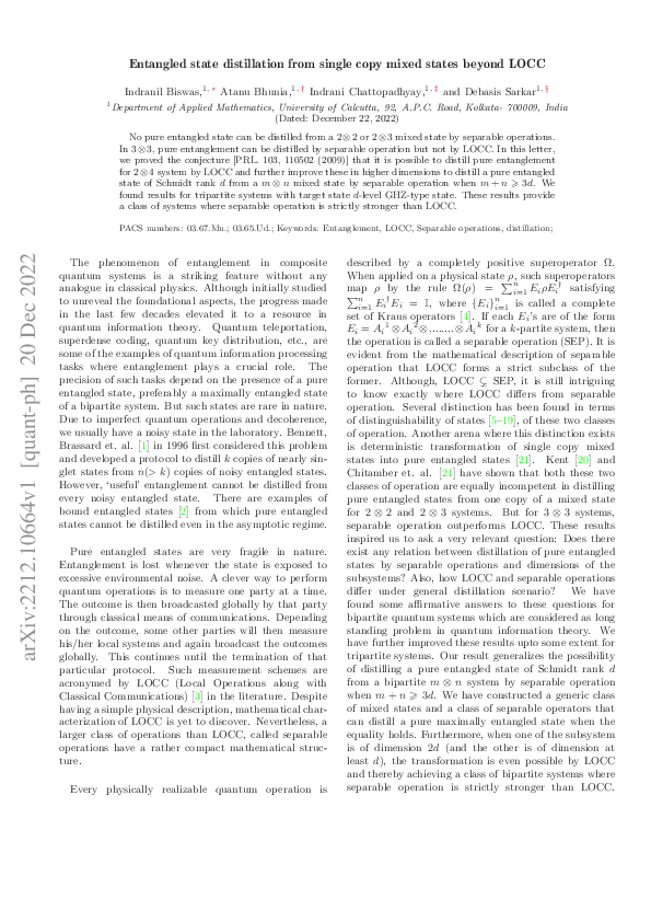 (PDF) Entangled state distillation from single copy mixed states beyond ...