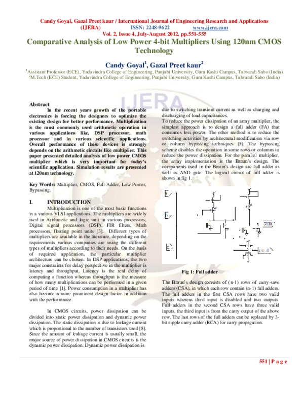 (PDF) Comparative Analysis of Low Power 4-bit Multipliers Using 120 nm ...