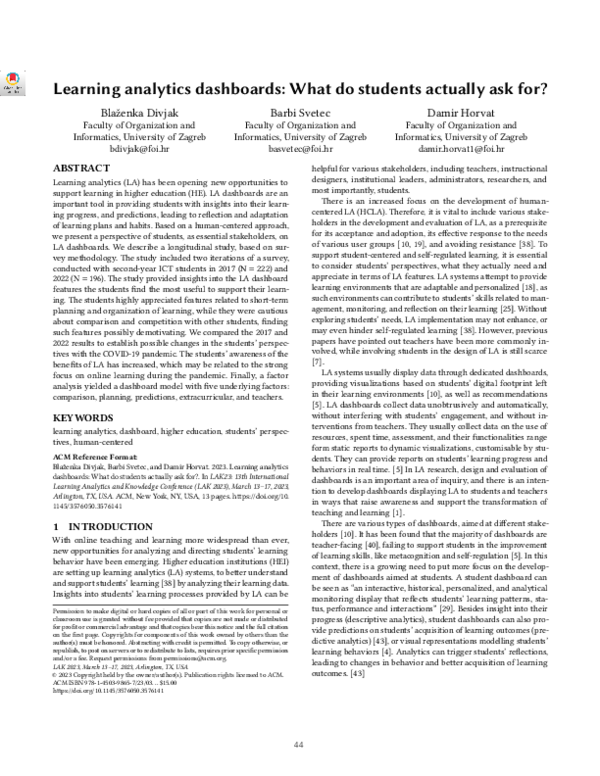 (PDF) Learning analytics dashboards: What do students actually ask for?