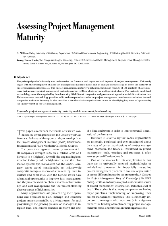 (PDF) Assessing Project Management Maturity