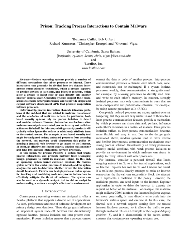 (PDF) Prison: Tracking Process Interactions to Contain Malware