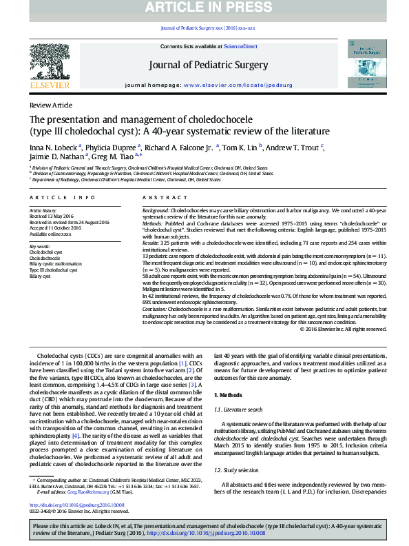 (PDF) The presentation and management of choledochocele (type III choledochal cyst): A 40-year ...