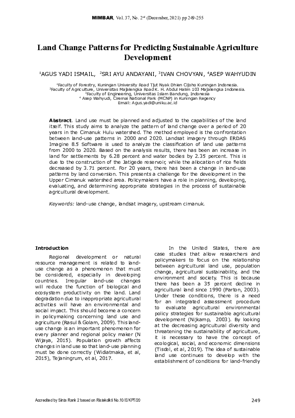 (PDF) Land Change Patterns for Predicting Sustainable Agriculture ...