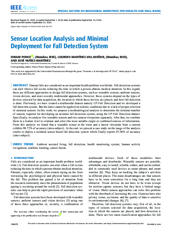 (PDF) Sensor Location Analysis and Minimal Deployment for Fall Detection System