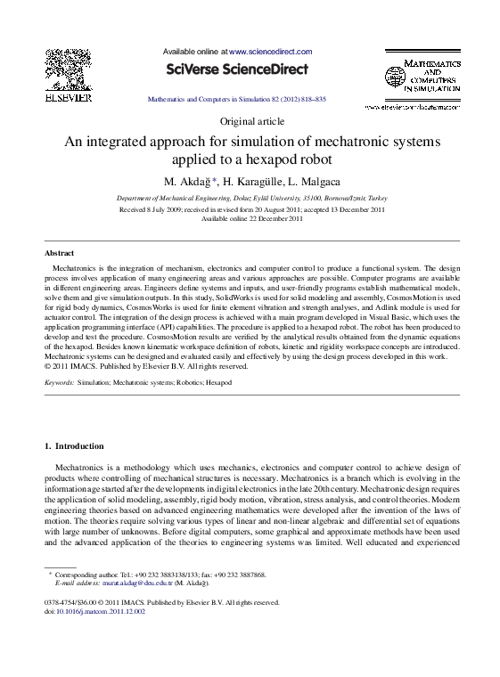 (PDF) An integrated approach for simulation of mechatronic systems applied to a hexapod robot