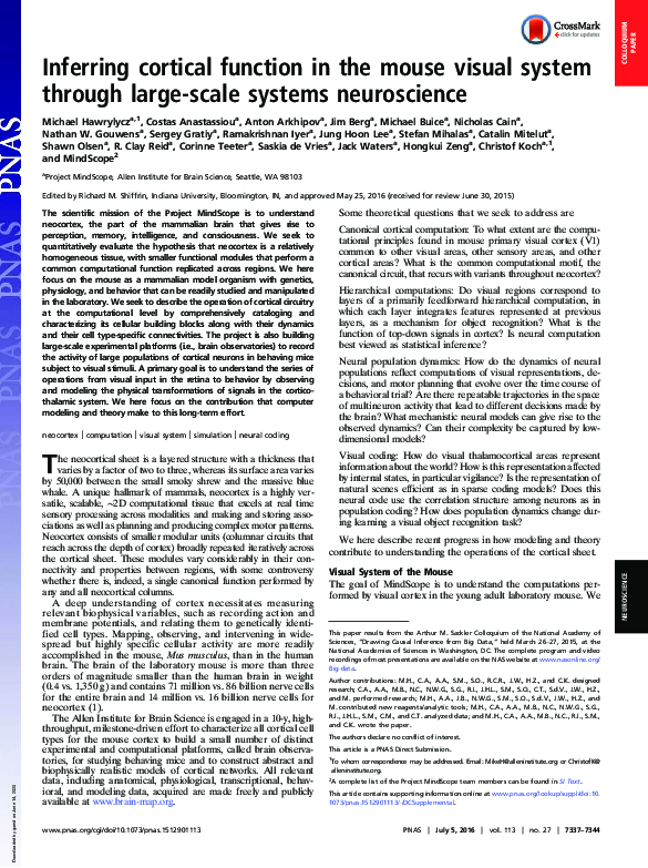 (PDF) Inferring cortical function in the mouse visual system through large-scale systems ...