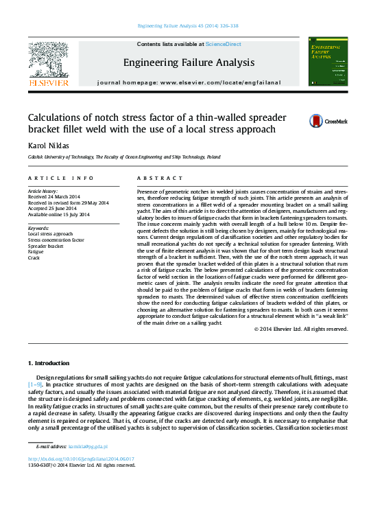 (PDF) Calculations of notch stress factor of a thin-walled spreader ...