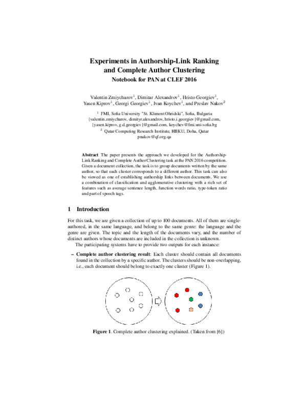 (PDF) Experiments in Authorship-Link Ranking and Complete Author Clustering