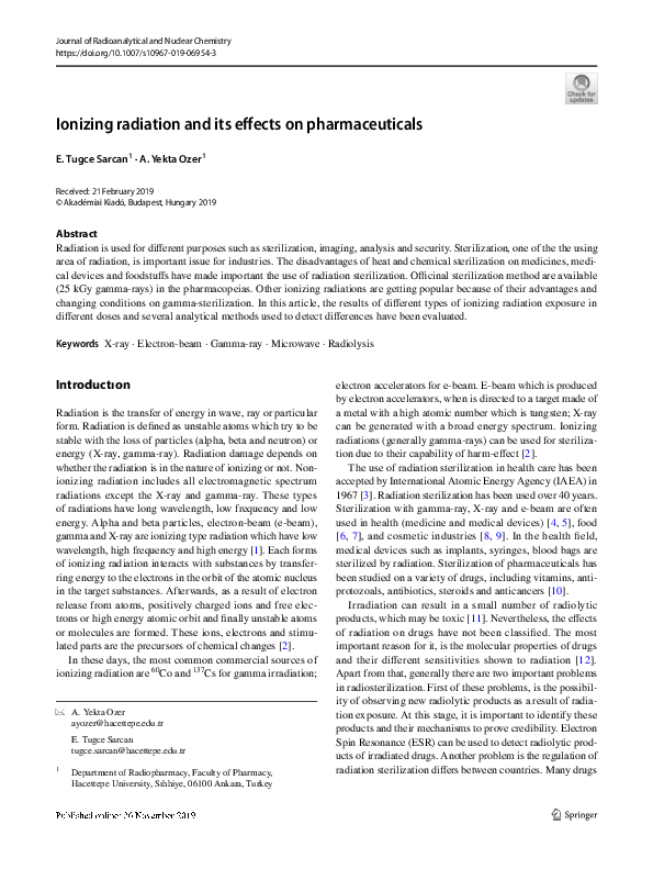 Pdf Ionizing Radiation And Its Effects On Pharmaceuticals