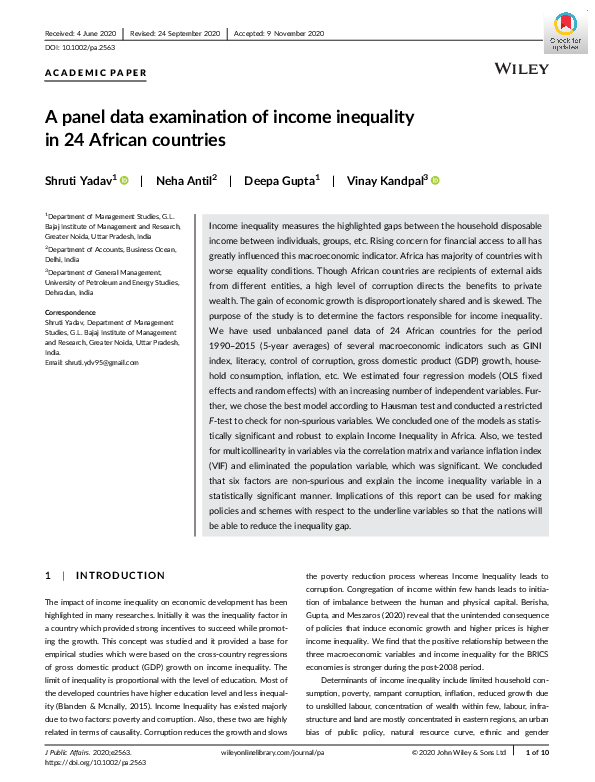 (PDF) A panel data examination of income inequality in 24 African countries