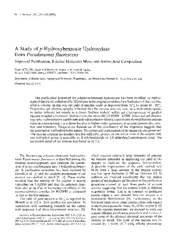 (PDF) A Study of p-Hydroxybenzoate Hydroxylase from Pseudomonas ...