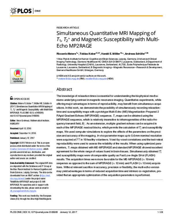 (PDF) Concurrent MRI Mapping of T1, T2*, and Susceptibility