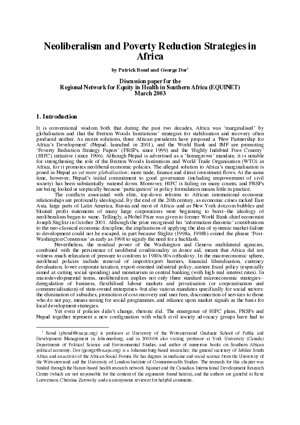 (PDF) Neoliberalism and poverty reduction strategies in Africa
