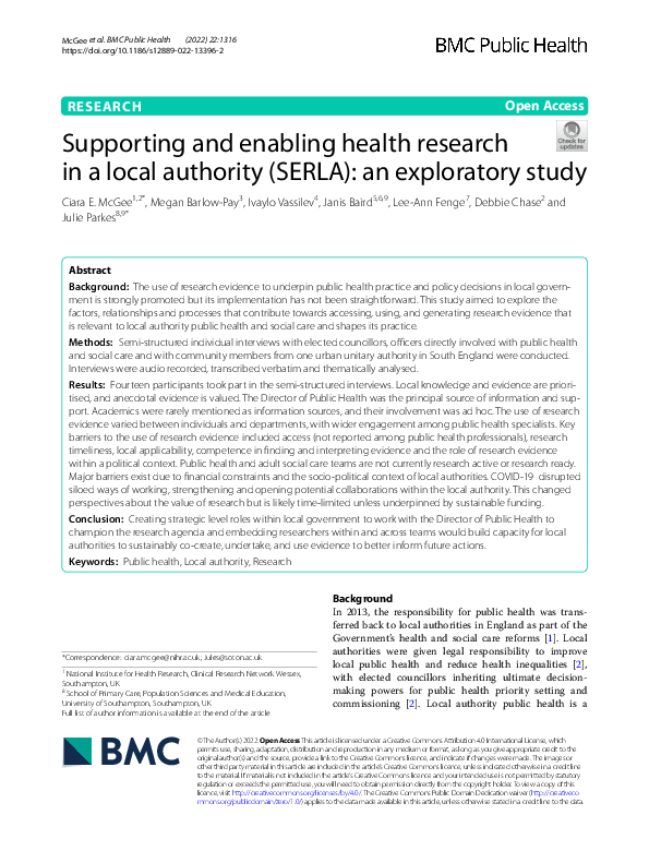 (PDF) Supporting and enabling health research in a local authority ...