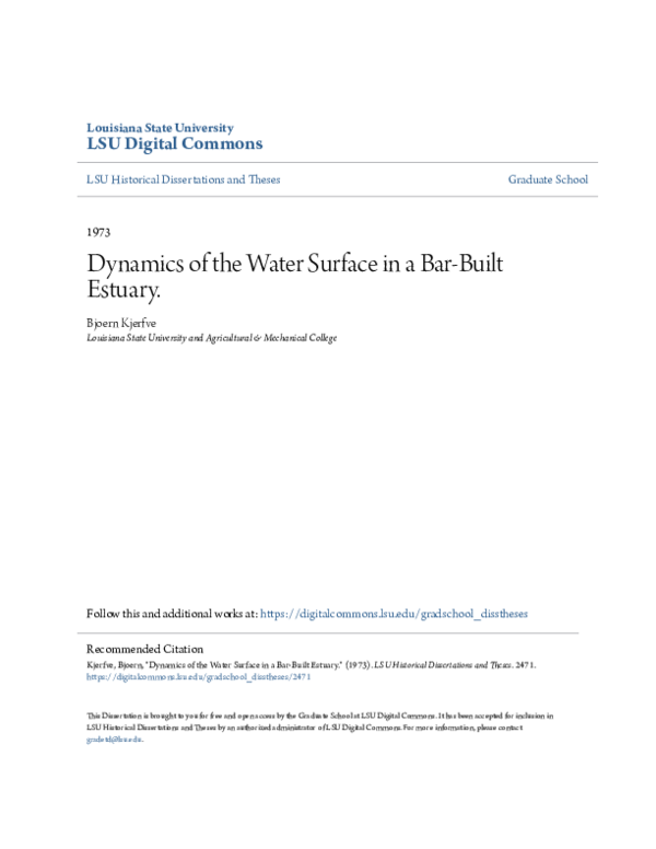 (PDF) Dynamics of the Water Surface in a Bar-Built Estuary