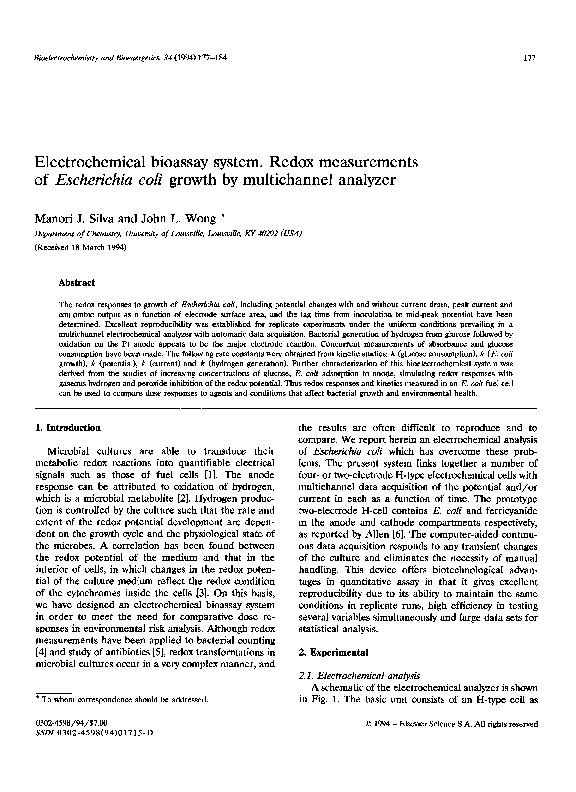 (PDF) Electrochemical bioassay system. Redox measurements of ...